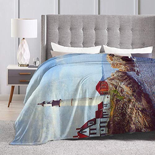 Vintage Sea Landscape Lighthouse Flannel Fleece Microfiber Throw Blanket Extra Soft Brush Fabric Winter Warm Sofa Blanket Fuzzy Microplush Lightweight Thermal Fleece Blankets for Home Bed Couch