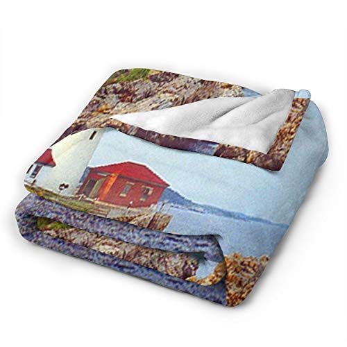 Vintage Sea Landscape Lighthouse Flannel Fleece Microfiber Throw Blanket Extra Soft Brush Fabric Winter Warm Sofa Blanket Fuzzy Microplush Lightweight Thermal Fleece Blankets for Home Bed Couch