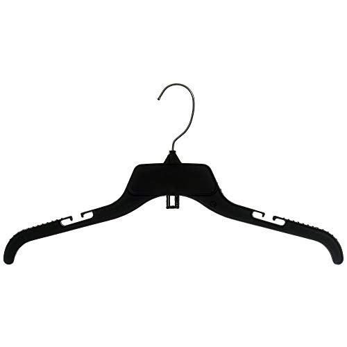 Mainetti 484 Recycled Black Plastic Hangers with Rotating Metal Hook and Notches for Straps, Great for Shirts/Tops/Dresses, 17-Inch (Pack of 100)