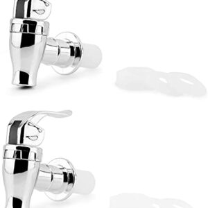 Cornucopia Push Style Spigots for Beverage Dispenser Carafes (2-Pack), Replacement Lever Pour Spouts, Chrome Design Lock Open Style