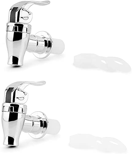 Cornucopia Push Style Spigots for Beverage Dispenser Carafes (2-Pack), Replacement Lever Pour Spouts, Chrome Design Lock Open Style