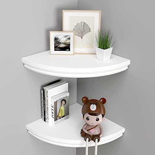 WELLAND Modern Wall Monted Corner Shelves, Corner Display Floating Shelf for Bedroom Office Home Décor Accents Set of 2 (White)