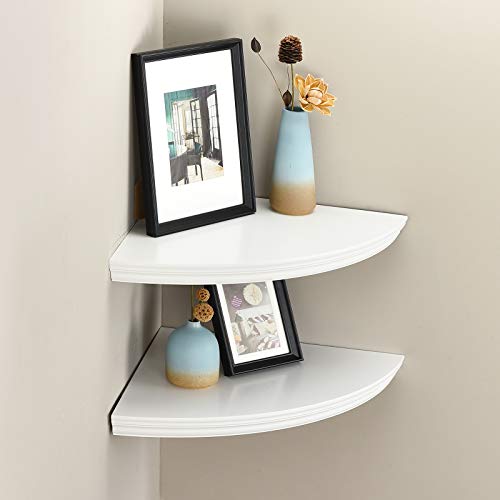 WELLAND Modern Wall Monted Corner Shelves, Corner Display Floating Shelf for Bedroom Office Home Décor Accents Set of 2 (White)