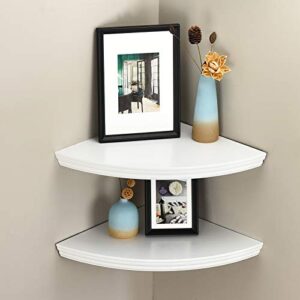 WELLAND Modern Wall Monted Corner Shelves, Corner Display Floating Shelf for Bedroom Office Home Décor Accents Set of 2 (White)