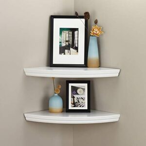 WELLAND Modern Wall Monted Corner Shelves, Corner Display Floating Shelf for Bedroom Office Home Décor Accents Set of 2 (White)