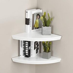 WELLAND Modern Wall Monted Corner Shelves, Corner Display Floating Shelf for Bedroom Office Home Décor Accents Set of 2 (White)