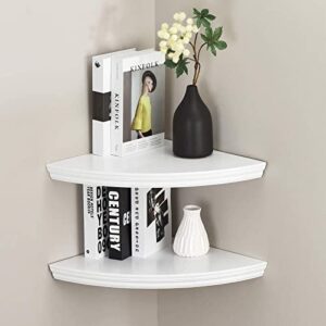 WELLAND Modern Wall Monted Corner Shelves, Corner Display Floating Shelf for Bedroom Office Home Décor Accents Set of 2 (White)