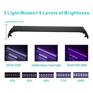 hygger 14W Full Spectrum Aquarium Light with Aluminum Alloy Shell Extendable Brackets, White Blue Red LEDs, External Controller, for Freshwater Fish Tank (18-24 inch)