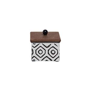 foreside home and garden white enamel geometric pattern wood and metal jewelry trinket storage box, 5x5x4.5, canister