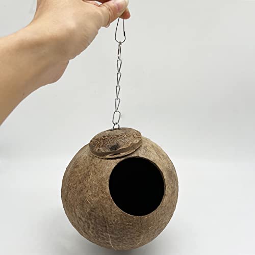 1pcs 5" Coconut Bird House for Cage Coconut Shell Bird Nest Hut for Pet Parrot Cage Seed Feeder Toy Nesting Box (Smooth Surface)