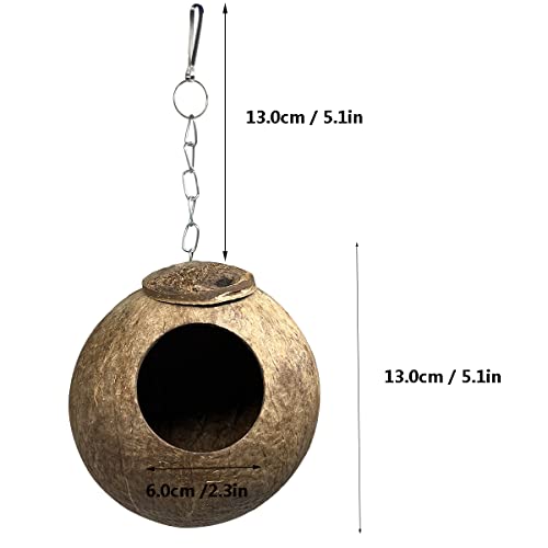 1pcs 5" Coconut Bird House for Cage Coconut Shell Bird Nest Hut for Pet Parrot Cage Seed Feeder Toy Nesting Box (Smooth Surface)