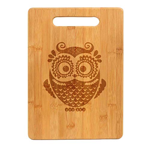 Bamboo Wood Cutting Board Owl Vintage