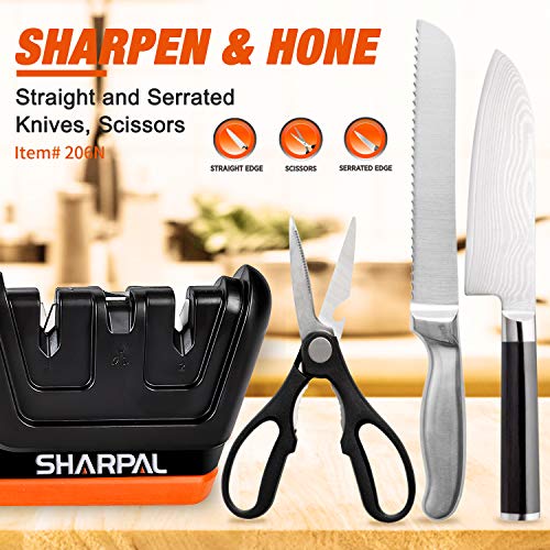 SHARPAL Chef Knife and Scissors Sharpener & Garden Tool Sharpener, Sharpening & Honing Straight and Serrated Knives, Lawn Mower Blade, Axe, Pruners, Shears, Combo Gift Pack w/Greeting Card