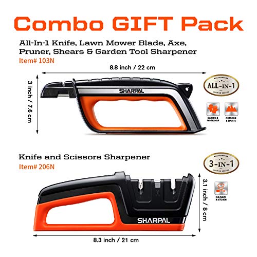 SHARPAL Chef Knife and Scissors Sharpener & Garden Tool Sharpener, Sharpening & Honing Straight and Serrated Knives, Lawn Mower Blade, Axe, Pruners, Shears, Combo Gift Pack w/Greeting Card