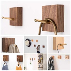 HomeDo Wood Wall Hooks Hat Rack, Wooden Coat Hooks Wall Mounted, Decorative Hooks Single Organizer Hat Hanger Towel Rack, Heavy Duty Hooks (Brass-Beech-4Pack)