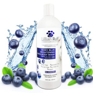 lillian ruff berry blue brightening face and body wash for dogs and cats - tear free blueberry shampoo - remove tear stains, hydrate dry itchy skin, add shine & luster to coats - made in usa (16oz)