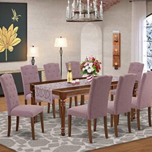 East West Furniture DOCE9-MAH-10 9Pc Dining Set Includes a Rectangle Dinette Table with Butterfly Leaf and Eight Parson Chairs with Dahlia Fabric, Mahogany Finish