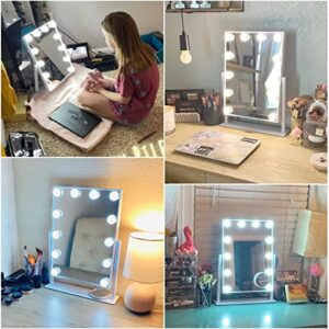 Hansong Vanity Mirror with Lights Makeup Mirror with Lights 12 Dimmable Bulbs Hollywood Lighted Makeup Mirror Detachable 10x Magnification 3 Color Lighting Modes