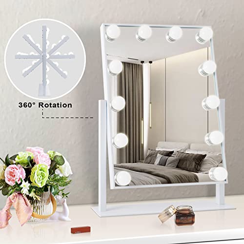 Hansong Vanity Mirror with Lights Makeup Mirror with Lights 12 Dimmable Bulbs Hollywood Lighted Makeup Mirror Detachable 10x Magnification 3 Color Lighting Modes