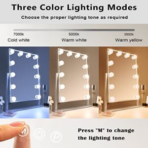 Hansong Vanity Mirror with Lights Makeup Mirror with Lights 12 Dimmable Bulbs Hollywood Lighted Makeup Mirror Detachable 10x Magnification 3 Color Lighting Modes