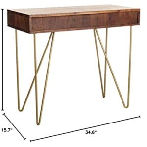 Safavieh Home Office Raveena Modern Natural Acacia and Brass 1-drawer Hairpin Leg Desk