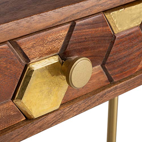 Safavieh Home Office Raveena Modern Natural Acacia and Brass 1-drawer Hairpin Leg Desk