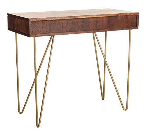 Safavieh Home Office Raveena Modern Natural Acacia and Brass 1-drawer Hairpin Leg Desk