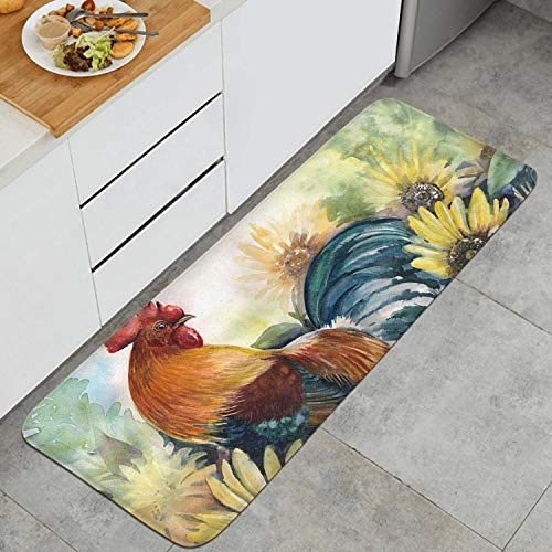 Unicorns Farting Sunflower and Rooster Kitchen Mat Water Absorbing Standing Mat Non-Slip Kitchen Rug