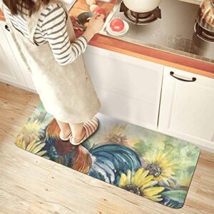 Unicorns Farting Sunflower and Rooster Kitchen Mat Water Absorbing Standing Mat Non-Slip Kitchen Rug