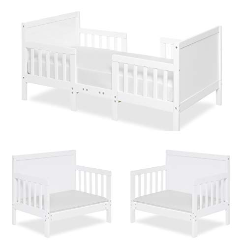 Dream On Me Hudson 3 In 1 Convertible Toddler Bed In White, Greenguard Gold Certified, JPMA Certified, Non Toxic Finishes, Made of Sustainable New Zealand Pinewood