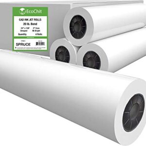 EcoChit 24" x 150' Plotter Paper Rolls 92 Bright 20lb 2" Core, 4 rolls - Every Case Plants Two Trees