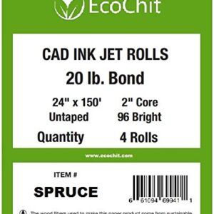 EcoChit 24" x 150' Plotter Paper Rolls 92 Bright 20lb 2" Core, 4 rolls - Every Case Plants Two Trees