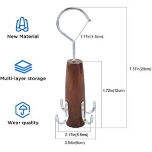 HangerSpace Walnut Wooden Belt Hanger 2 Pack, Smooth Finish Solid Wood Belt Organizer with 360° Swivel Hook, Space Saving Belt Holder for Scarves, Belts, Ties