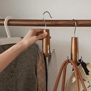 HangerSpace Walnut Wooden Belt Hanger 2 Pack, Smooth Finish Solid Wood Belt Organizer with 360° Swivel Hook, Space Saving Belt Holder for Scarves, Belts, Ties