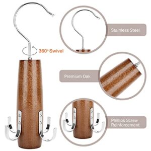 HangerSpace Walnut Wooden Belt Hanger 2 Pack, Smooth Finish Solid Wood Belt Organizer with 360° Swivel Hook, Space Saving Belt Holder for Scarves, Belts, Ties