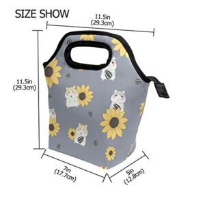 senya Lunch Bag Cute Hamster And Sunflower Printed Neoprene Tote Reusable Insulated Gourmet Lunchbox Container Organizer School Picnic Carrying For Men, Women, Adults, Kids, Girls, Boys