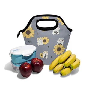 senya Lunch Bag Cute Hamster And Sunflower Printed Neoprene Tote Reusable Insulated Gourmet Lunchbox Container Organizer School Picnic Carrying For Men, Women, Adults, Kids, Girls, Boys