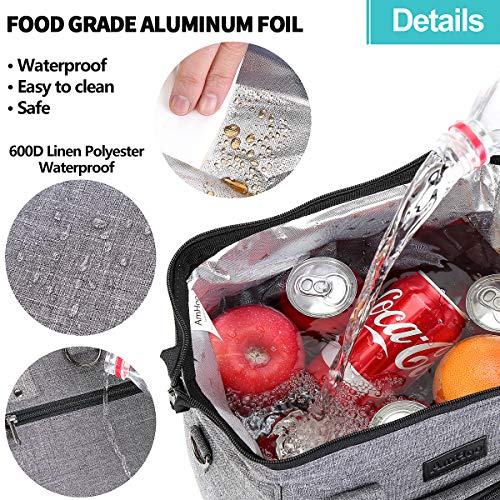 AmHoo Lunch Bag for women Lunch Boxes Insulated Leak-proof Meal Prep Cooler Tote Bag Double YKK Zippers Waterproof Black