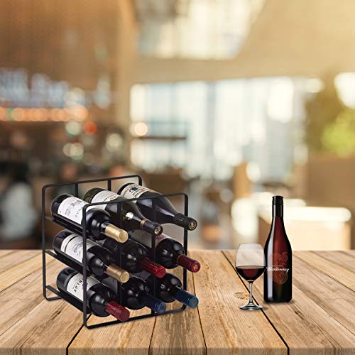 Buruis 9 Bottles Metal Wine Rack, Free-Standing Cabinet Water Bottle and Wine Rack Storage Organizer for Kitchen Countertop, Pantry, Fridge, Space Saver Protector for Red and White Wines Bottle