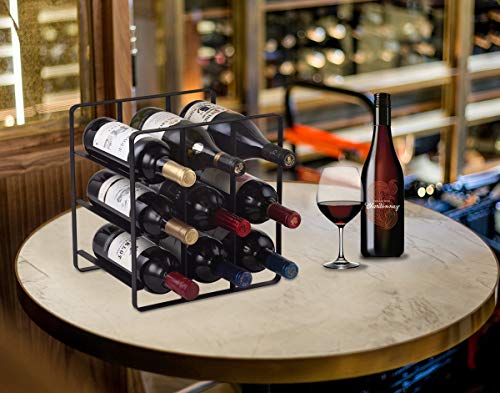 Buruis 9 Bottles Metal Wine Rack, Free-Standing Cabinet Water Bottle and Wine Rack Storage Organizer for Kitchen Countertop, Pantry, Fridge, Space Saver Protector for Red and White Wines Bottle