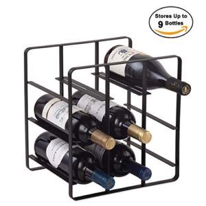 Buruis 9 Bottles Metal Wine Rack, Free-Standing Cabinet Water Bottle and Wine Rack Storage Organizer for Kitchen Countertop, Pantry, Fridge, Space Saver Protector for Red and White Wines Bottle