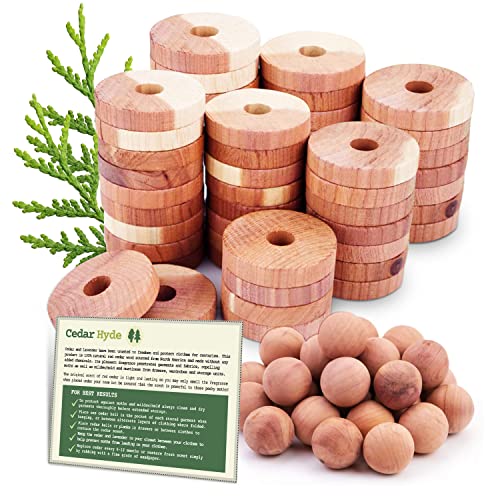 Cedar Hyde Cedar Blocks for Clothes Storage | Cedar Balls & Cedar Rings | Closet Deodorizer | Clothes Protection & Mustiness Prevention | 40 Pieces, 30 Cedar Rings & Bonus 10 Cedar Balls, U.S.A Seller