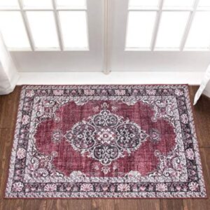 Well Woven Mareva Machine Washable Burgundy Red Vintage Oriental Medallion Area Rug 2x4 (2'6" x 3'9")