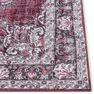 Well Woven Mareva Machine Washable Burgundy Red Vintage Oriental Medallion Area Rug 2x4 (2'6" x 3'9")