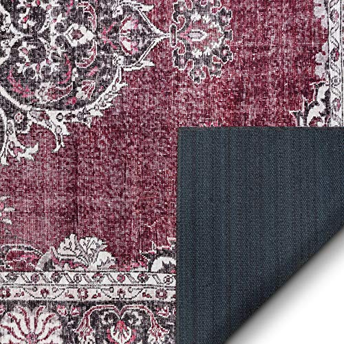 Well Woven Mareva Machine Washable Burgundy Red Vintage Oriental Medallion Area Rug 2x4 (2'6" x 3'9")