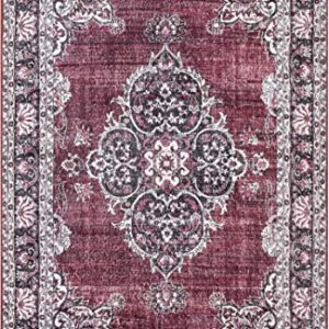 Well Woven Mareva Machine Washable Burgundy Red Vintage Oriental Medallion Area Rug 2x4 (2'6" x 3'9")