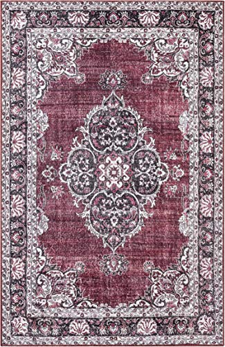 Well Woven Mareva Machine Washable Burgundy Red Vintage Oriental Medallion Area Rug 2x4 (2'6" x 3'9")