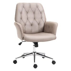 vinsetto modern mid-back tufted microfiber home office desk chair with adjustable height, swivel adjustable task chair with padded armrests, light grey