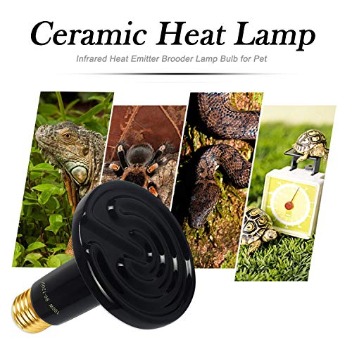 100W 2 Pack Ceramic Heat Lamp Bulb Infrared Reptile Heat Emitter Heater Lamps Bulbs for Pet Brooder Coop Chicken Lizard Bearded Dragon Turtle Snake Aquarium, No Light Emitted No Harm (ETL Listed)