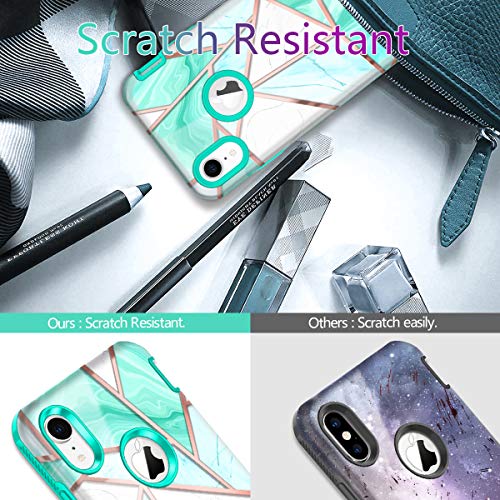 Hekodonk for iPhone XR Case Built in Screen Protector Heavy Duty High Impact Hard PC TPU Bumper Full Body Protective Shockproof Anti-Scratch Cover for Apple iPhone XR 6.1 Inch 2018-Marble Mint